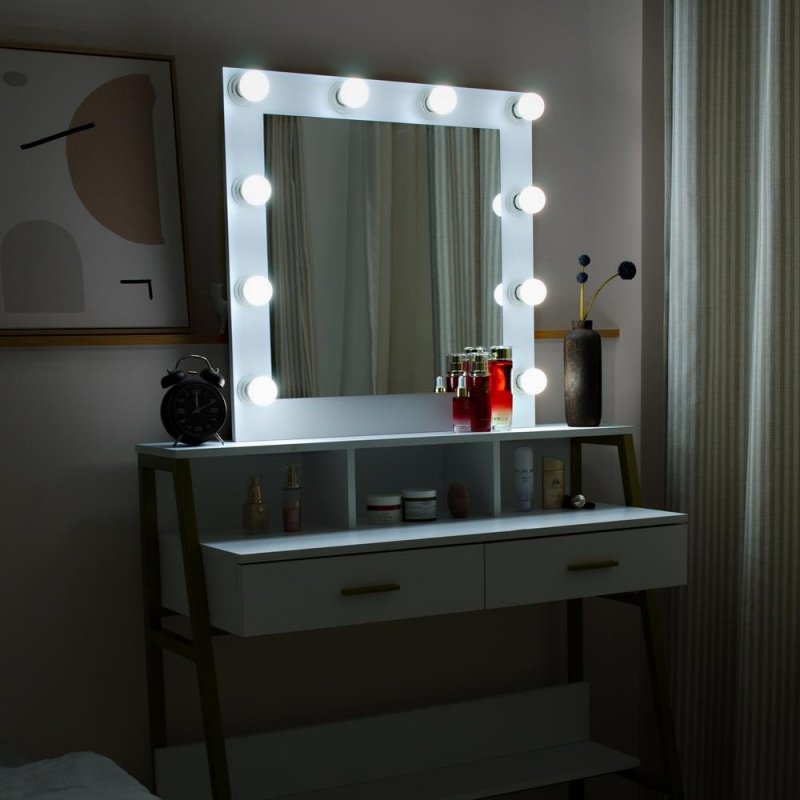 dressing table with mirror attached