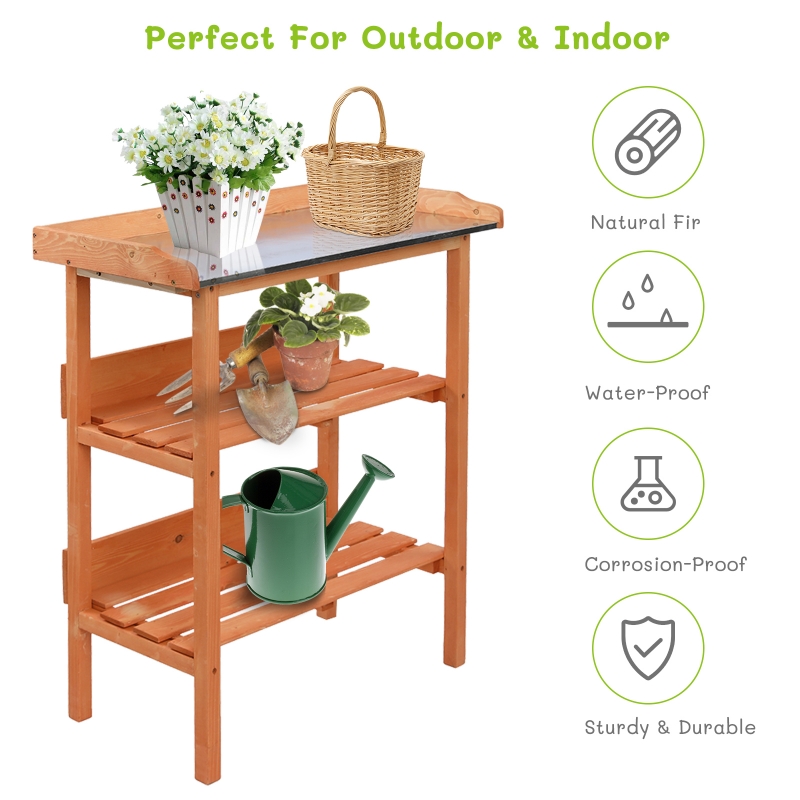 Winado Wooden Garden Workbench Three Layers Wooden Potting Bench Table ...
