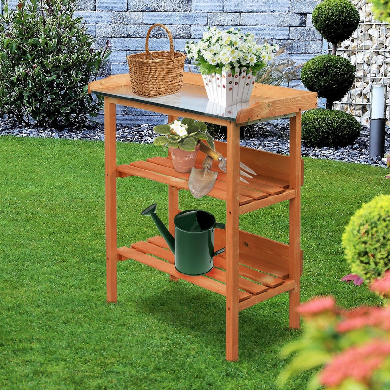 Winado Wooden Garden Workbench Three Layers Wooden Potting Bench Table ...