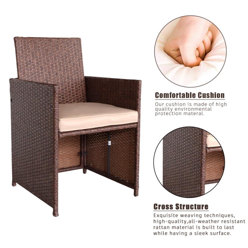 Oshion Outdoor Wicker 9-piece Conversation Set with Ottomans & Table ...