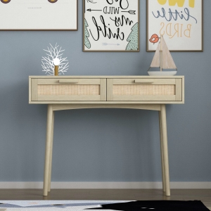 Winado Console Table, Sofa Table, Hallway Table with 2 Rattan Storage ...